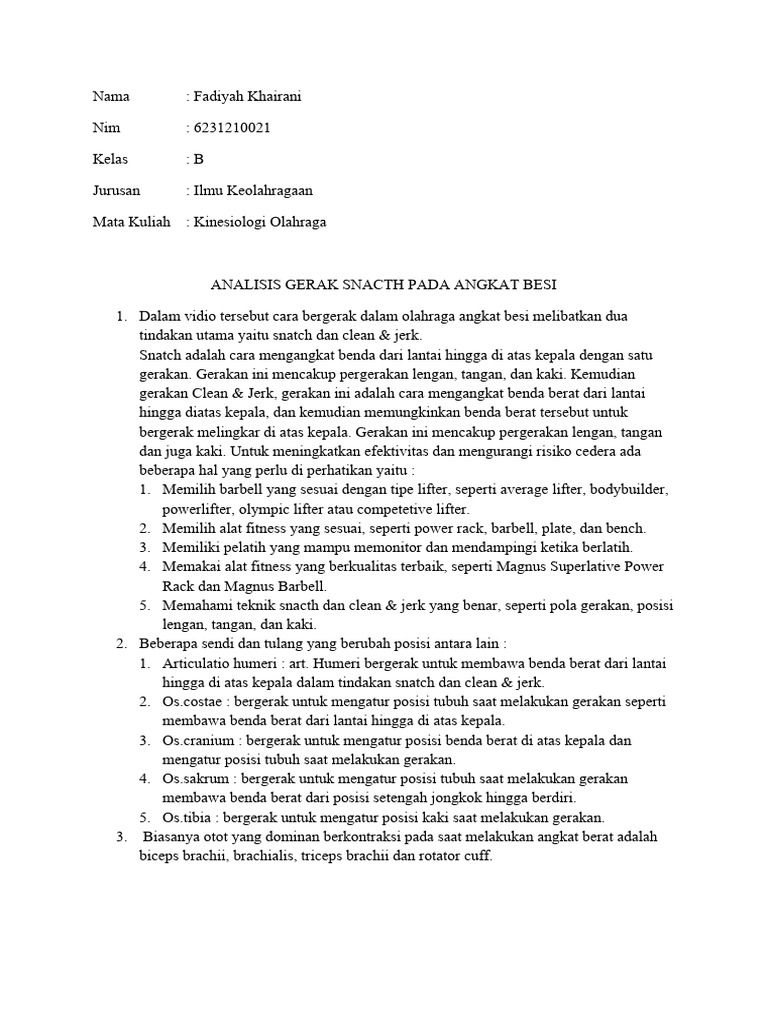 Analisis Gerak Snacth | PDF | Kesehatan Holistik