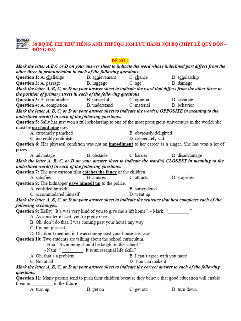 Ta THPT 12 LQD | PDF | Cost Of Living | Facial Expression