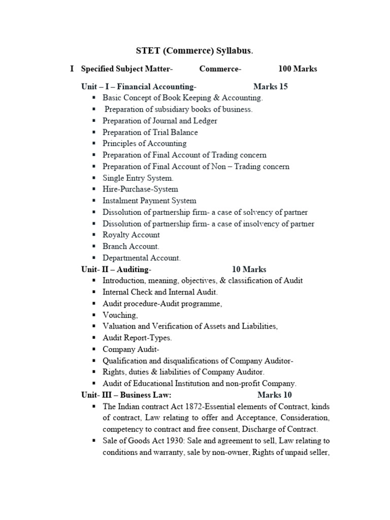 STET Commece Syllabus Complete | Download Free PDF | Taxes | Management Accounting
