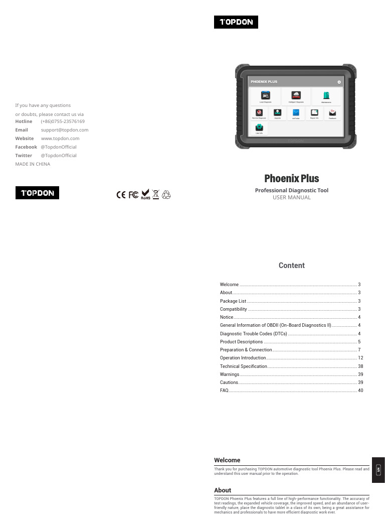 Topdon Phoenix Plus User Manual | PDF | Tablet Computer | Computer Science