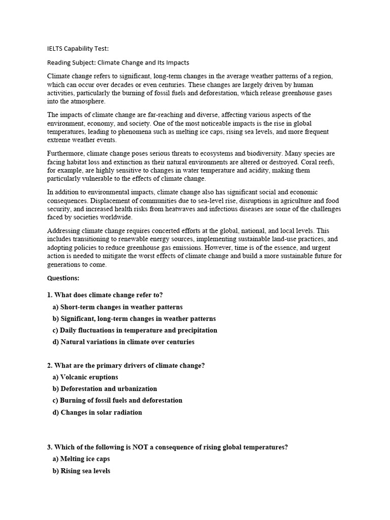 IELTS Reading | Download Free PDF | Climate Change | Climate Change ...