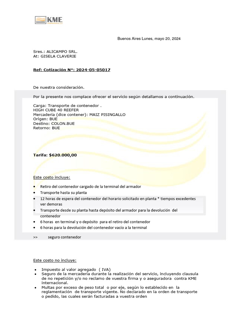 Cotizacion - ALICAMPO SRL - 2024-05-05017 | PDF | Finanzas y dinero