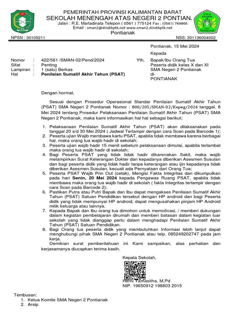 Pemberitahuan Psat 2023 2024 | PDF