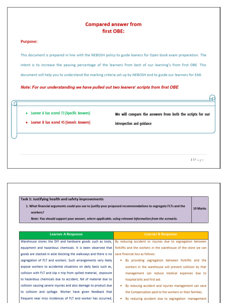 First OBE Compared Answer For Learnings | PDF | Occupational Safety And ...
