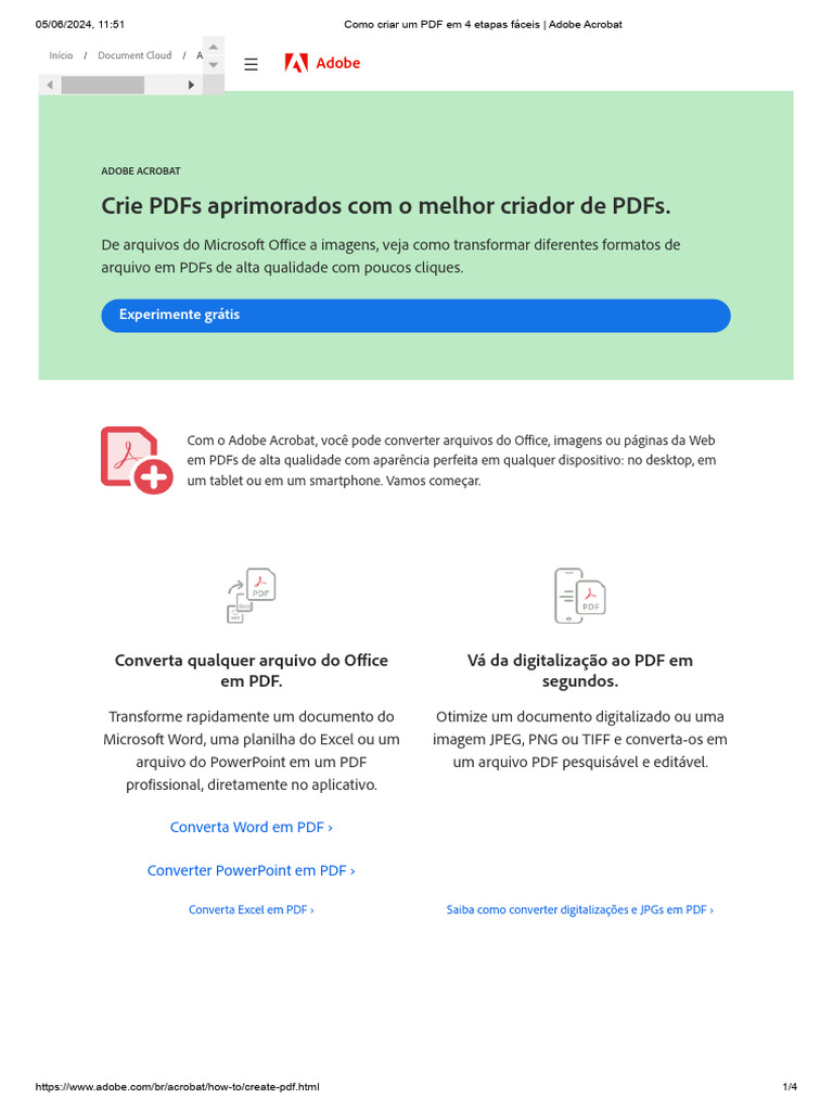 Como Criar Um PDF em 4 Etapas Fáceis - Adobe Acrobat | PDF | Microsoft Excel | Informática