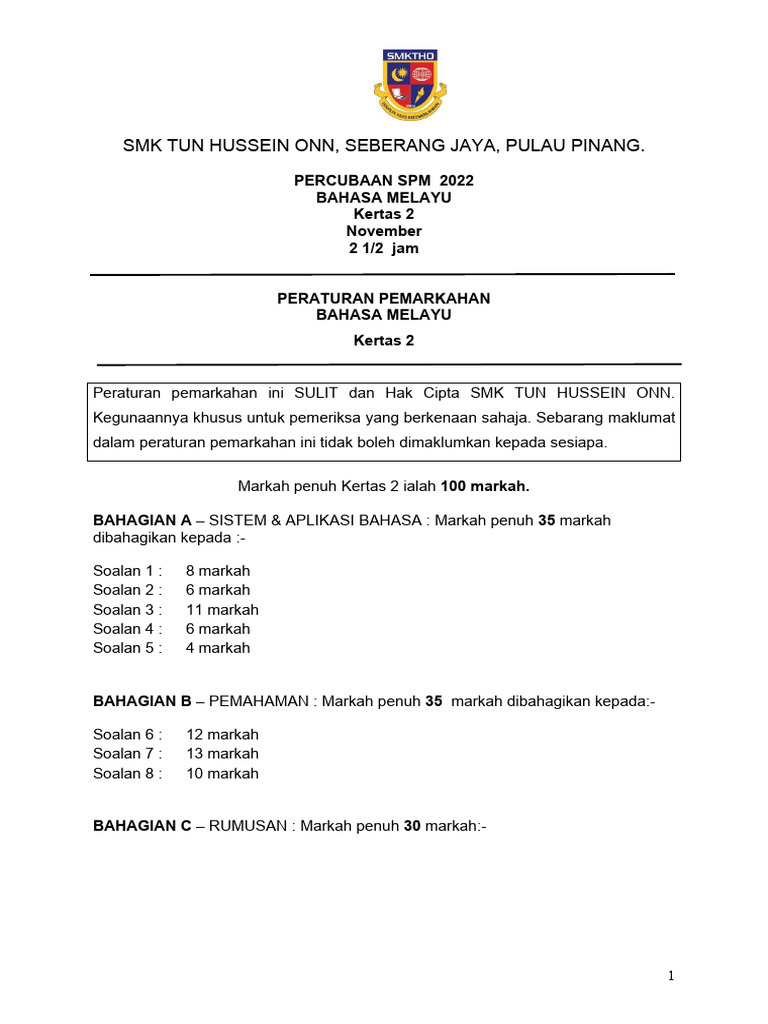 Skema K2 Percubaan T5 2022 | PDF