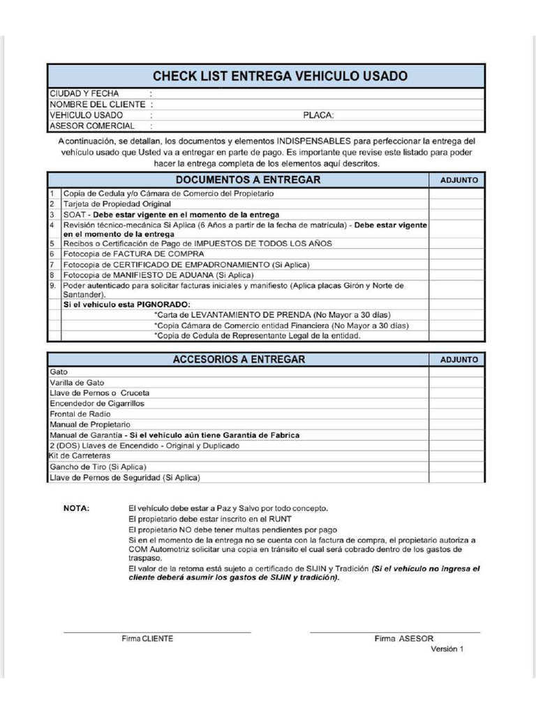 Check Lista Lo Que Debe Entregar El Cliente | PDF