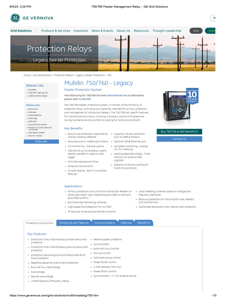 750 - 760 Feeder Management Relay - GE Grid Solutions | PDF ...