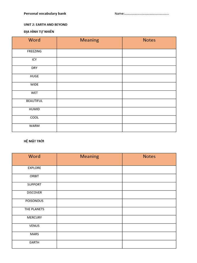 Word Bank Template | PDF | Planets | Solar System