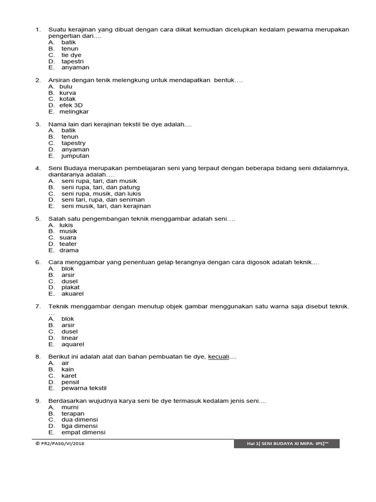 Soal Seni Budaya XI PAS 19 PR3 | PDF