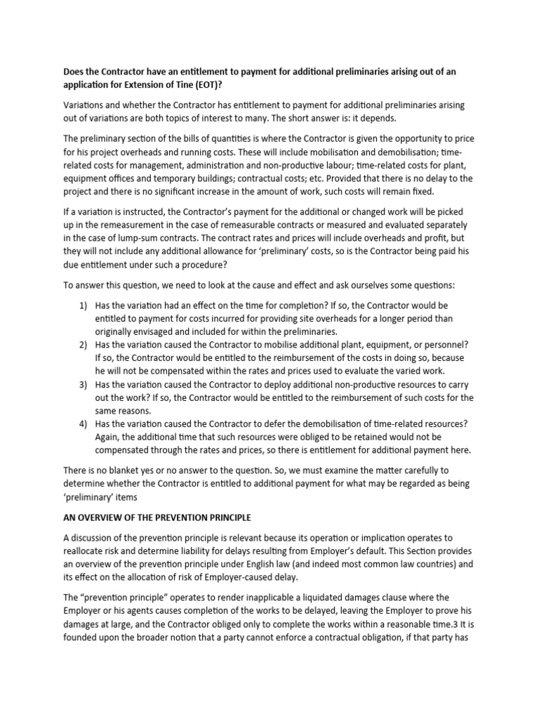 Variations and whether the Contractor has entitlement to payment | PDF ...