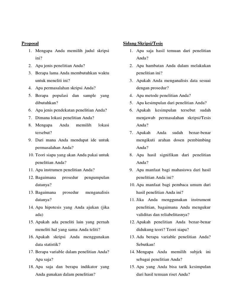 Pertanyaan Sidang Proposal Dan Skripsi | PDF