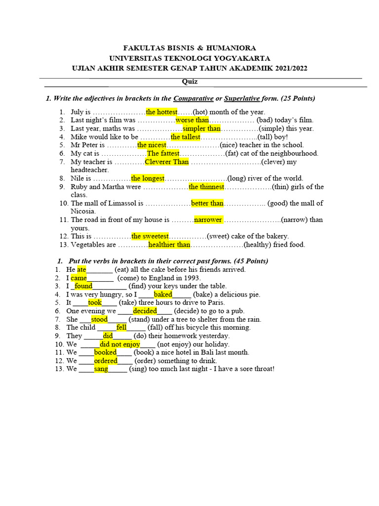 Quiz 3 - Pra UAS - Answer Keys | PDF