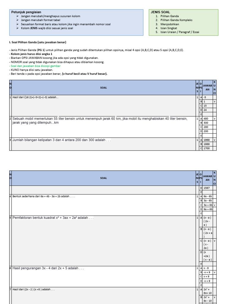 Template Soal Matematika PSAS - MTK - 9 | PDF