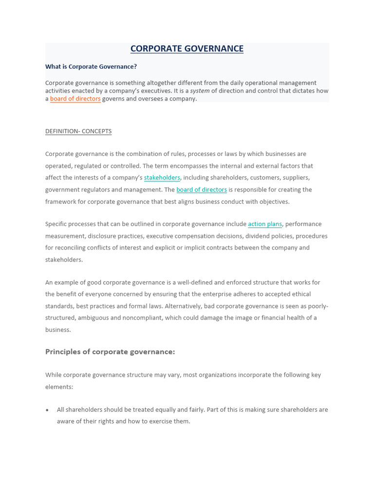 Corporate Gov - 1 | PDF | Corporate Governance | Governance