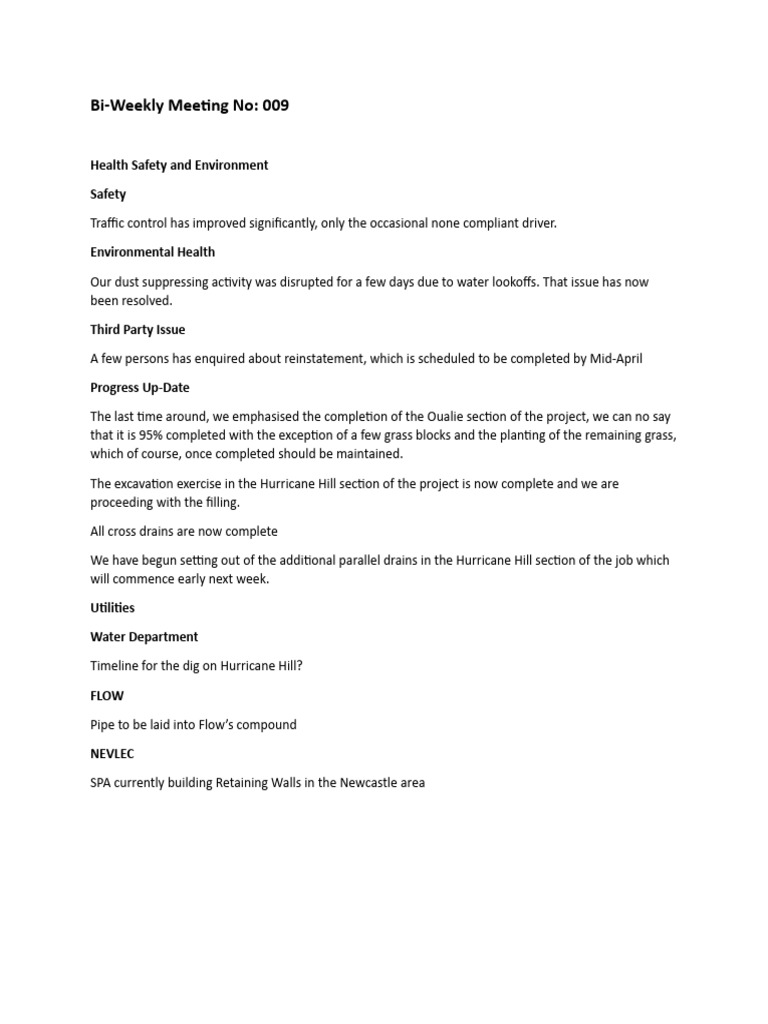 Bi-Weekly Meeting Notes No 9 | PDF
