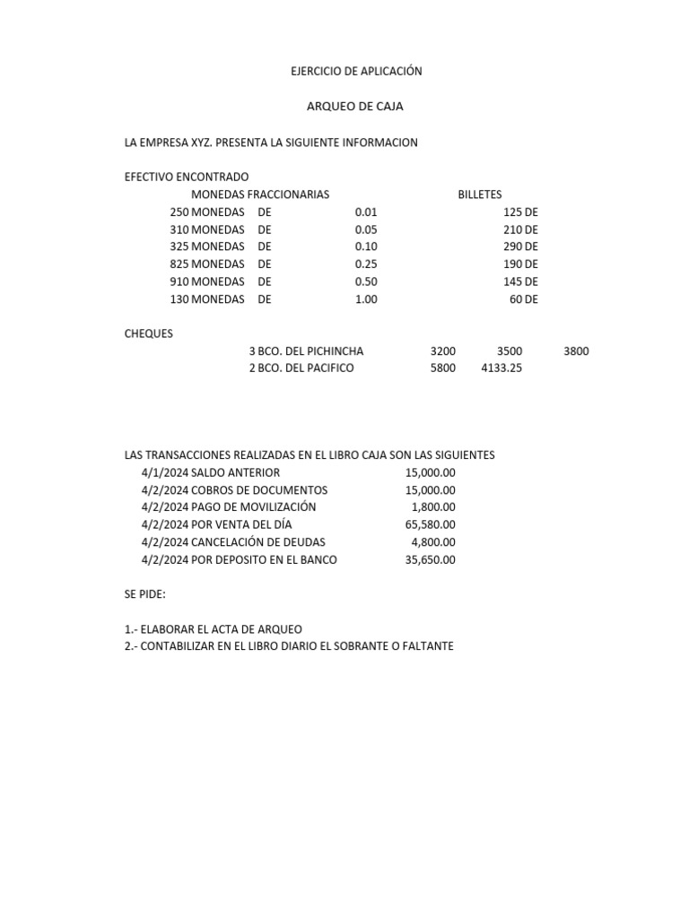 Ejercicio de Aplicacion | PDF | Cheque | Bancos