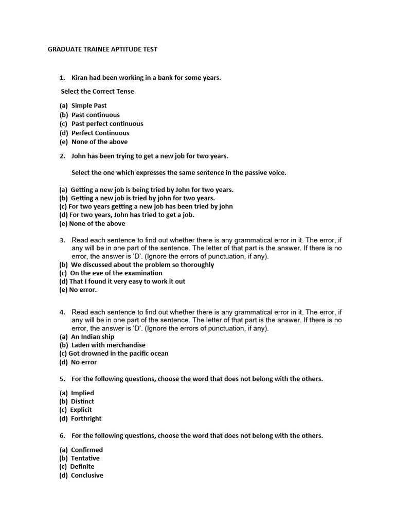 Graduate Trainee Aptitude Test Guide | PDF | Atmosphere Of Earth ...