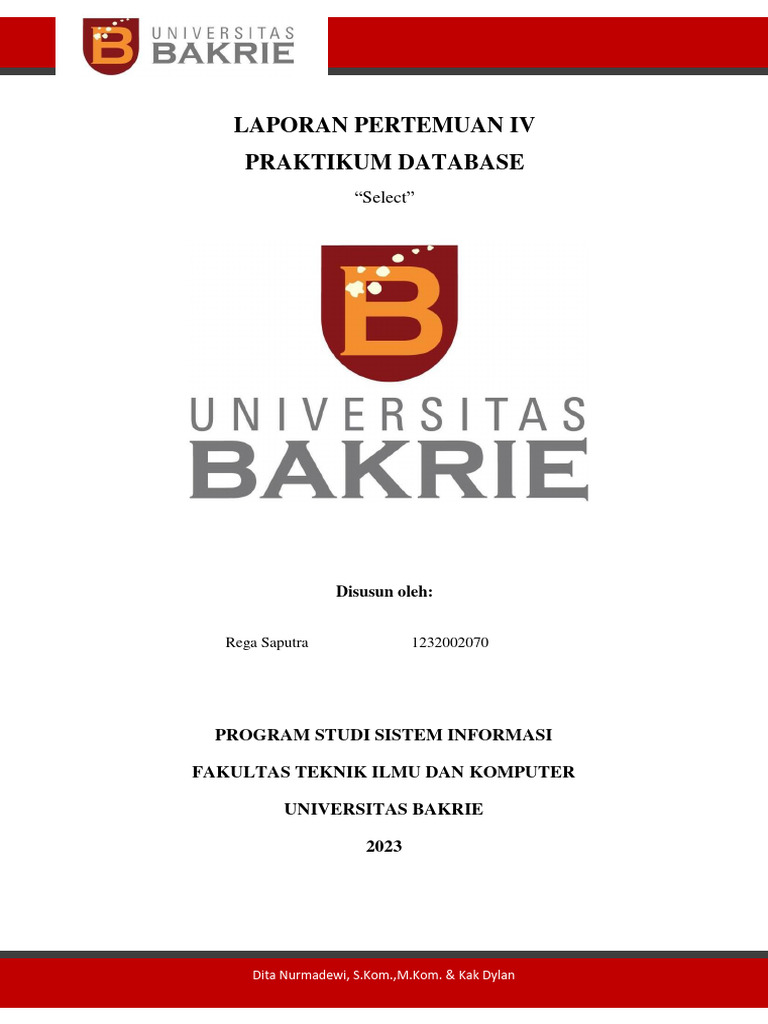 Rega Saputra 1232002070 Praktikum 4 Database | PDF | Metode & Bahan Ajar | Komputer