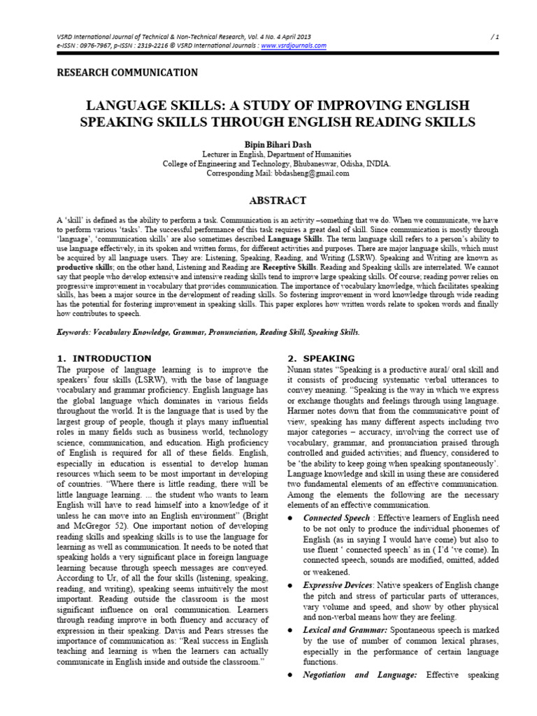 Language Skills: A Study of Improving English Speaking Skills Through ...