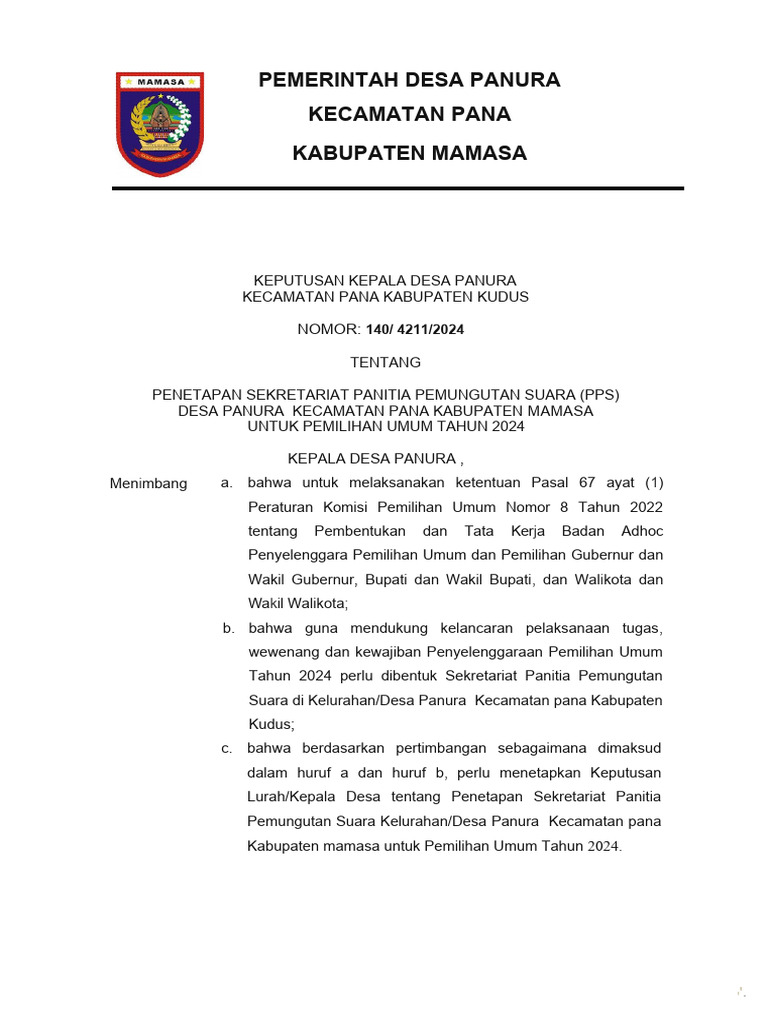 Penetapan Sekretariat PPS 2024 | PDF