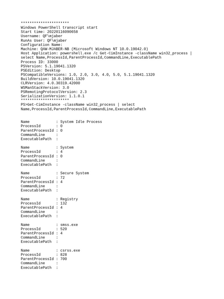 PowerShell Transcript - qaw-MJABER-NB. +NZRNB .20220116090657 | PDF | Operating System ...