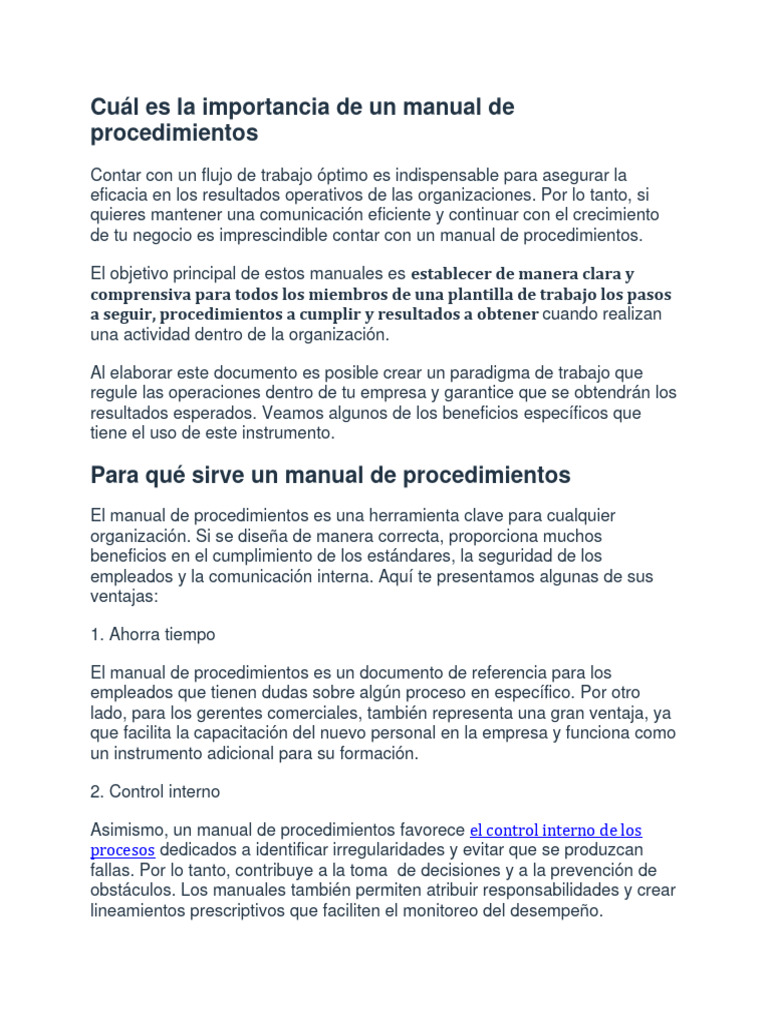 Cuál Es La Importancia de Un Manual de Procedimientos | PDF | Business | Gestión de recursos humanos