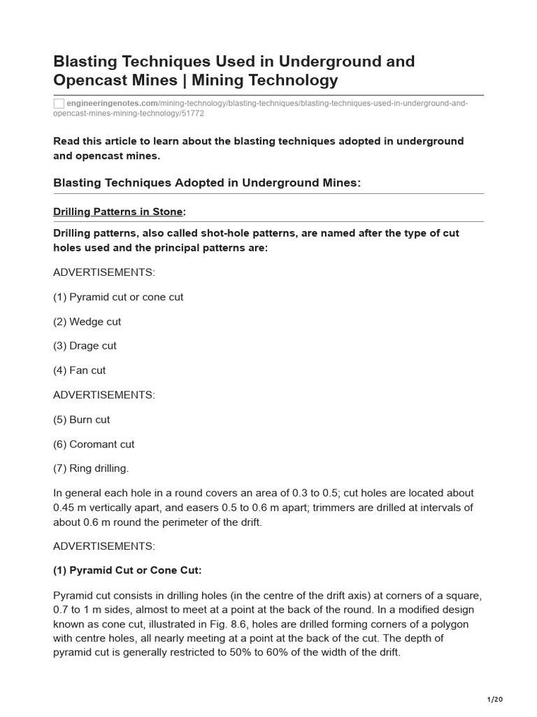 Blasting Techniques Used In Underground And Opencast Mines Mining