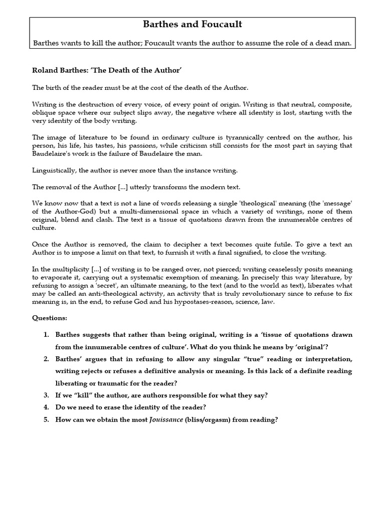 Barthes and Foucault | PDF