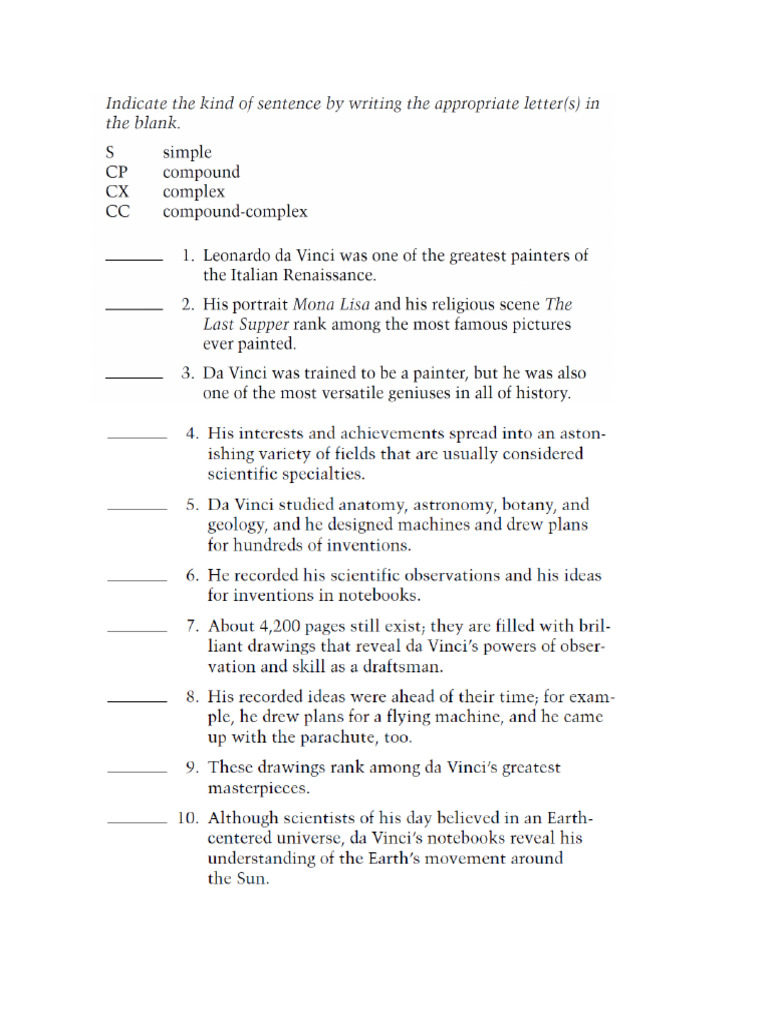 Sentence Types Exercise | PDF