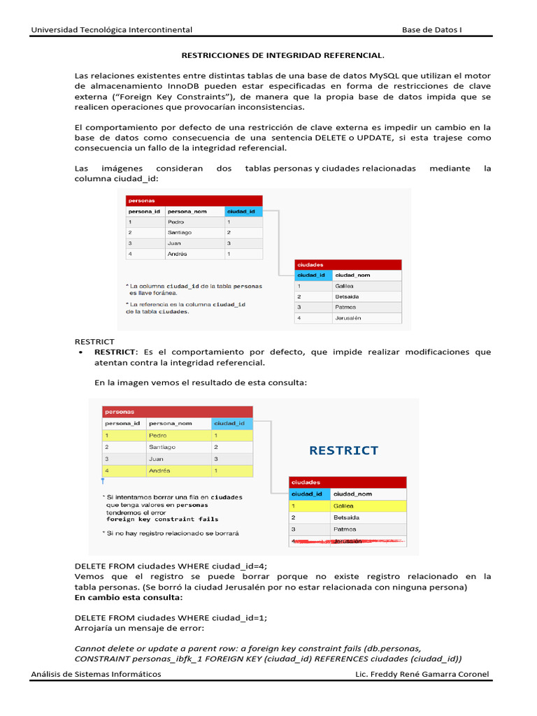 Restricciones Integridad Referencial en MySQL | PDF | Diseño de software | Modelo de datos