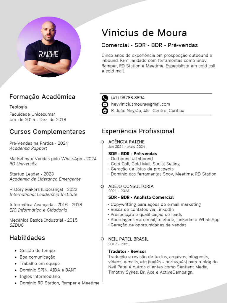 CV - Vinicius de Moura 2024 | PDF | Mercados financeiros | Gestão estratégica