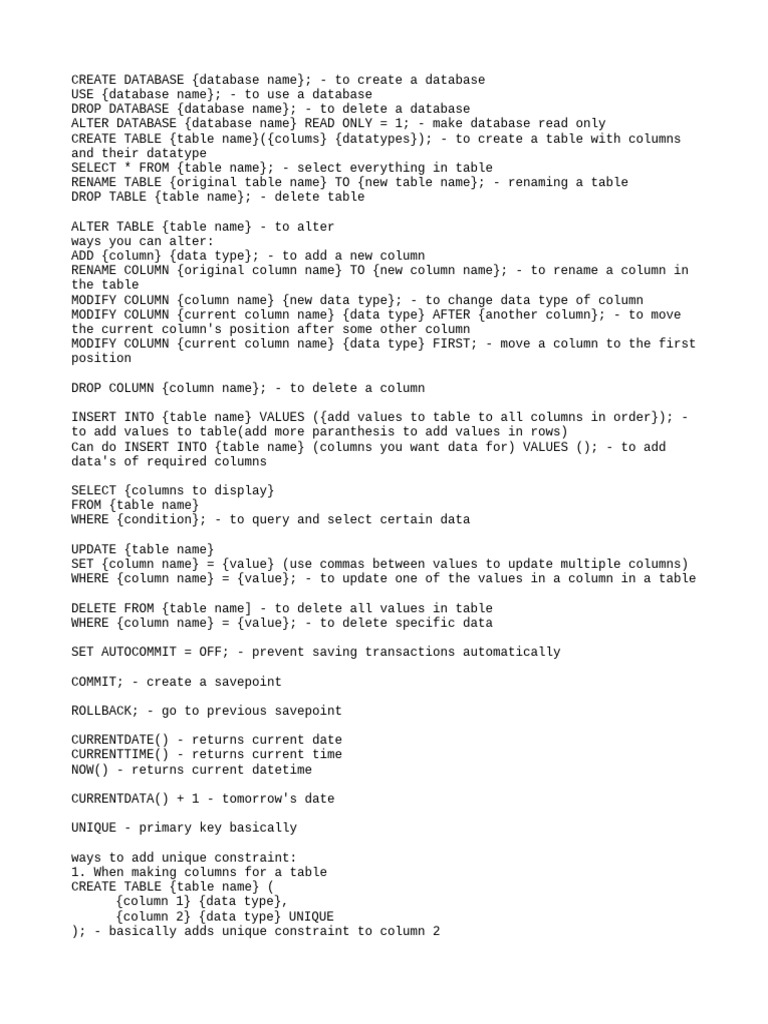 MySQL Useful Commands | PDF | Table (Database) | Sql MySQL Useful Commands | PDF | Table (Database) | Sql
