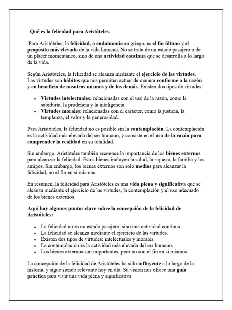 La Felicidad Aristoteles | PDF | Virtud | Felicidad