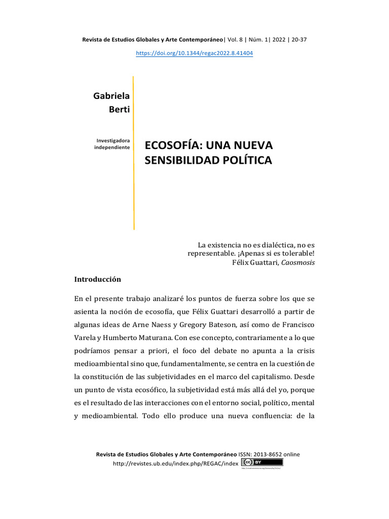 Ecosofía. Una Nueva Sensibilidad Política | PDF | Educación en artes ...
