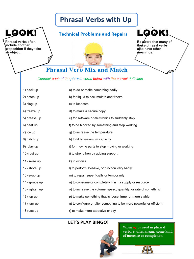 Phrasal Verbs With Up Technical Problems And Repai Clt Communicative Language Teaching Resources 