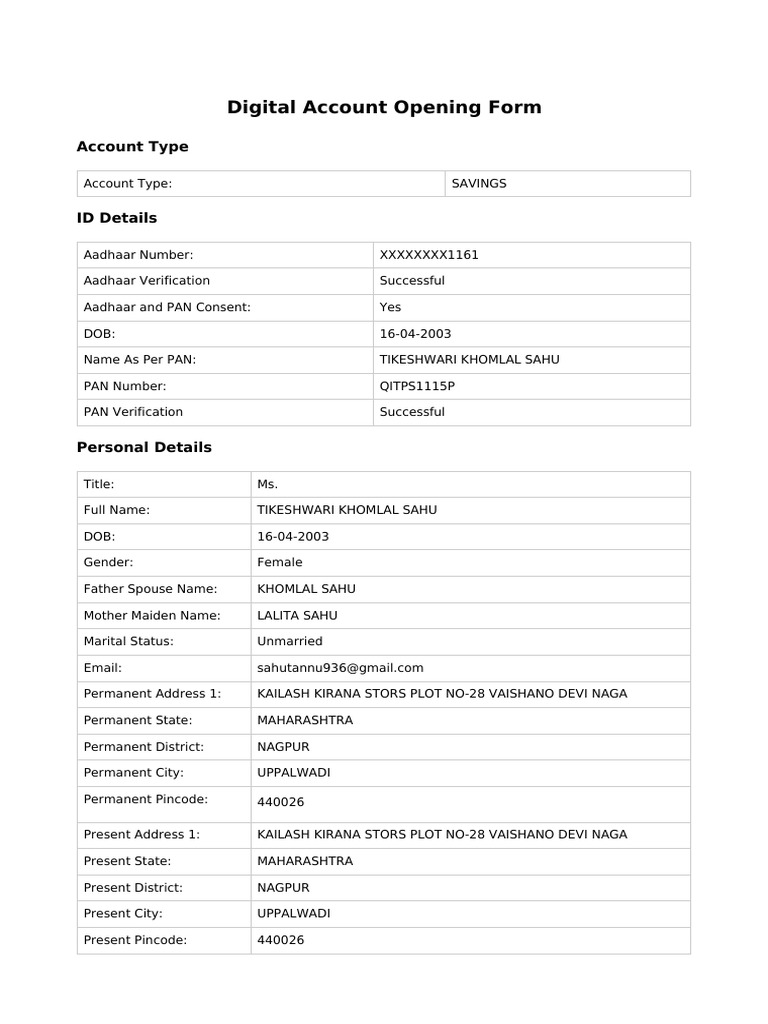 Digital Account Opening Form | PDF