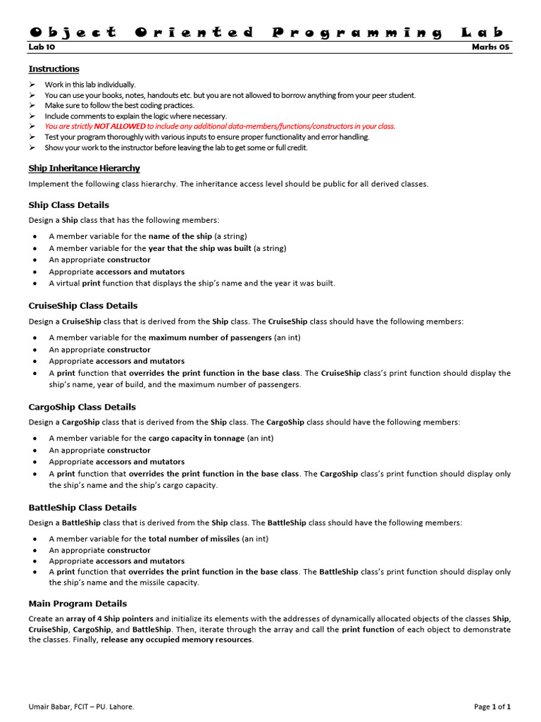 10 Lab Ship Inheritance Hierarchy Pdf Class Computer Programming
