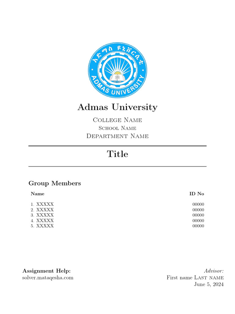 Admas University Assignment Cover Page Template | PDF
