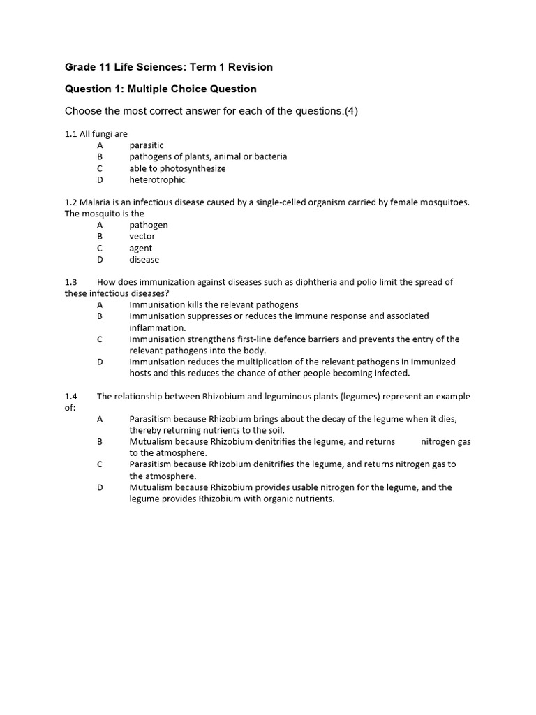 Gr11 - LS - 05 - Term 1 Revision & Consolidation | PDF | Pathogen ...
