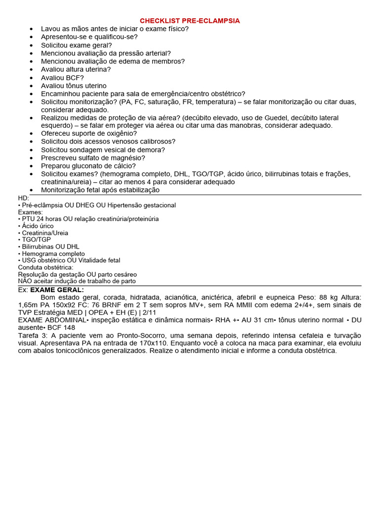 CHECKLIST PRE ECLAMPSIA | PDF