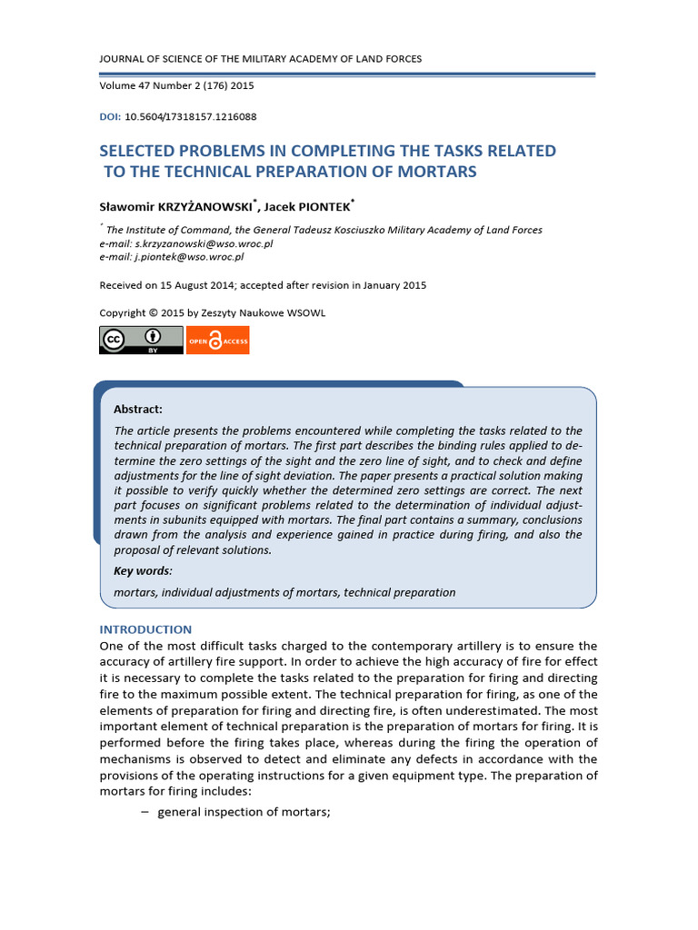 Selected Problems in Completing the Tasks Related to the Technical Preparation of Mortars | PDF ...