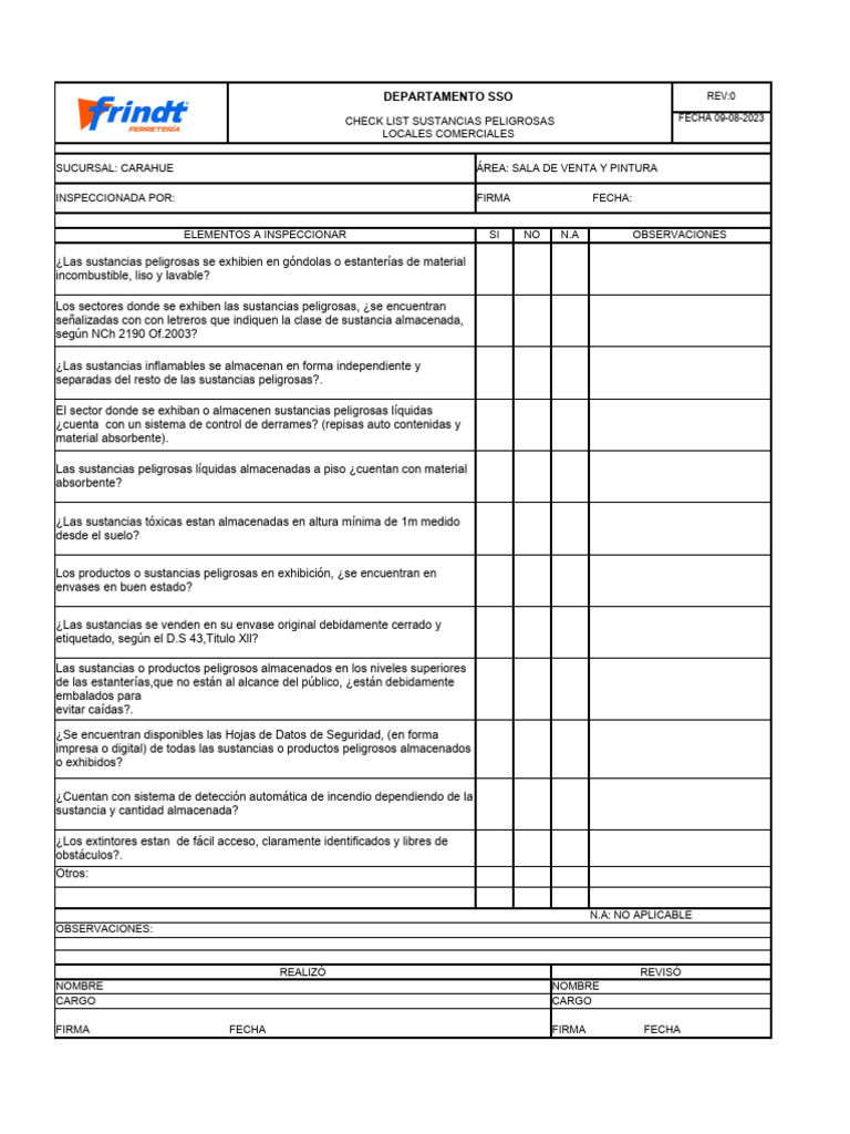 Check List Sustancias Peligrosas | PDF