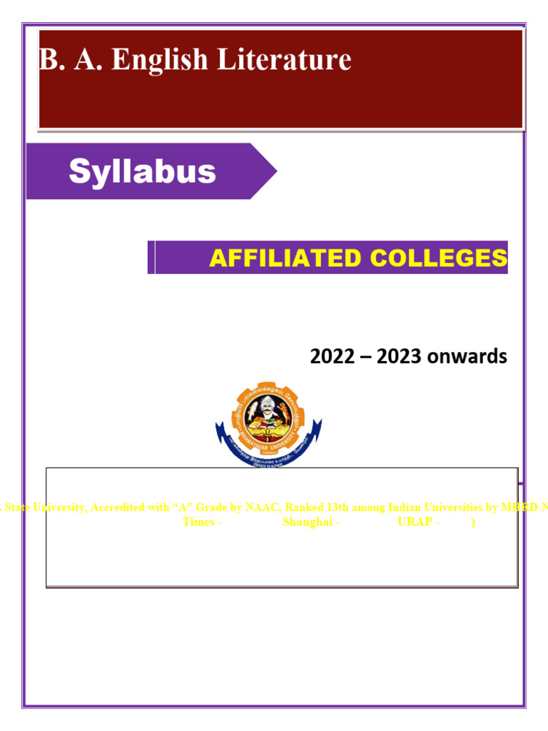 Syllabus Eng Lit 2022-2023 | PDF | Massive Open Online Course | English ...