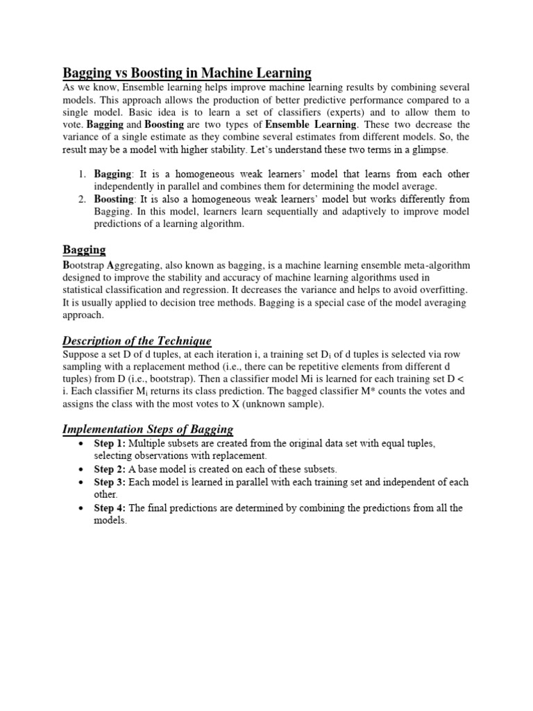 Bagging Vs Boosting in Machine Learning | PDF | Machine Learning | Algorithms And Data Structures