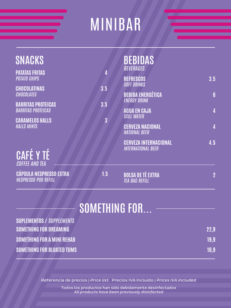 Hoteldocuments - Menu Minibar cr7 Gran Via | PDF