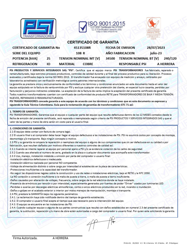 Garantia 108R | PDF | Transformador