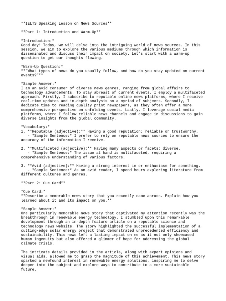IELTS Speaking: Exploring News Sources | PDF | Social Media | Popular ...