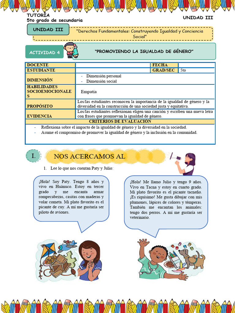 5° Tutoria U3 Actividad 4 | PDF | Igualdad de género | Estudios de género