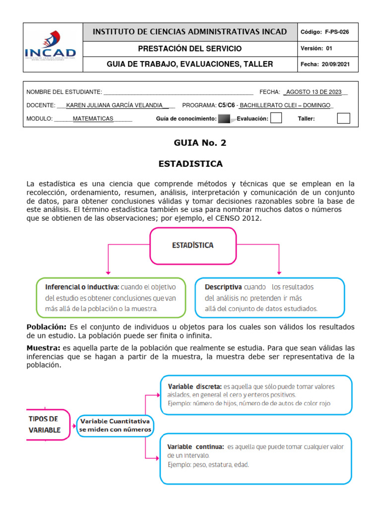C5-C6 Guia No. 2 - Estadistica | Descargar gratis PDF | Muestreo (Estadísticas) | Estadísticas